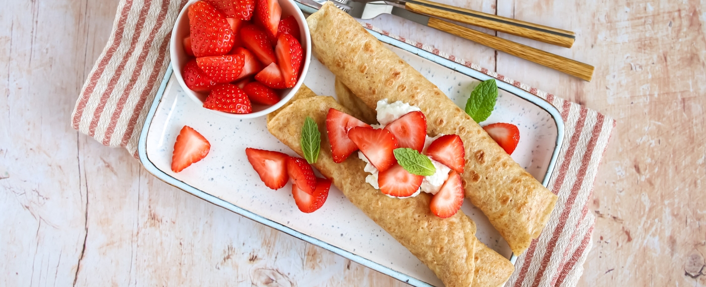 Pannenkoeken met cottage cheese & aardbeien