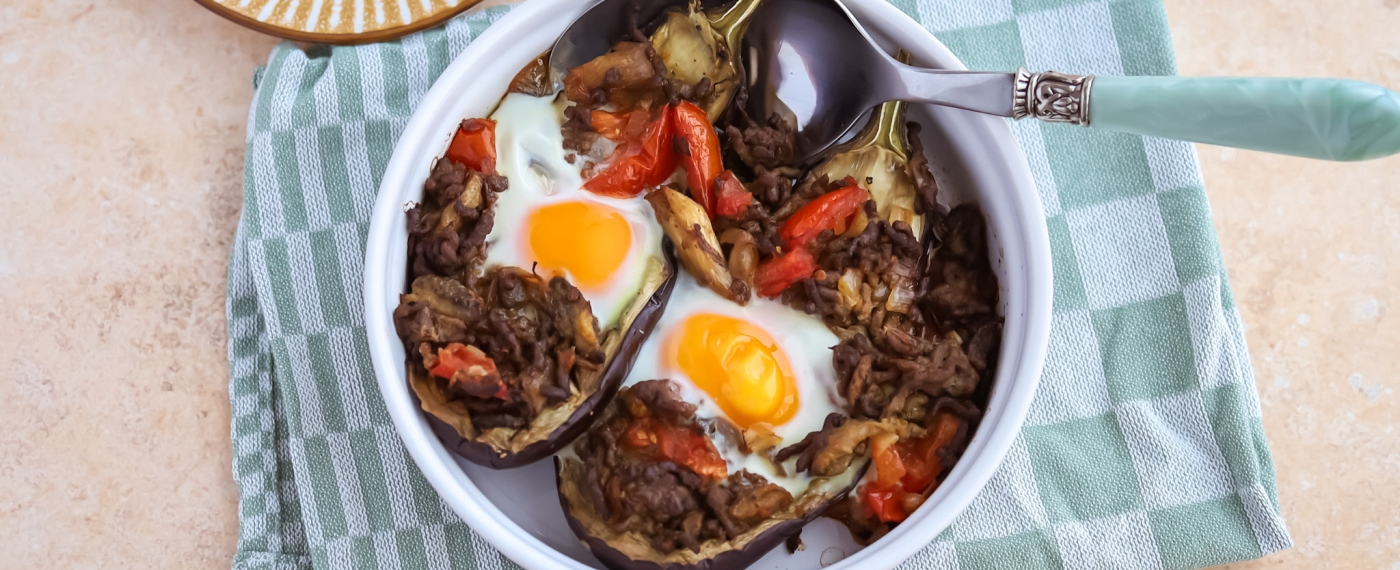 Gevulde aubergines met gehakt & ei